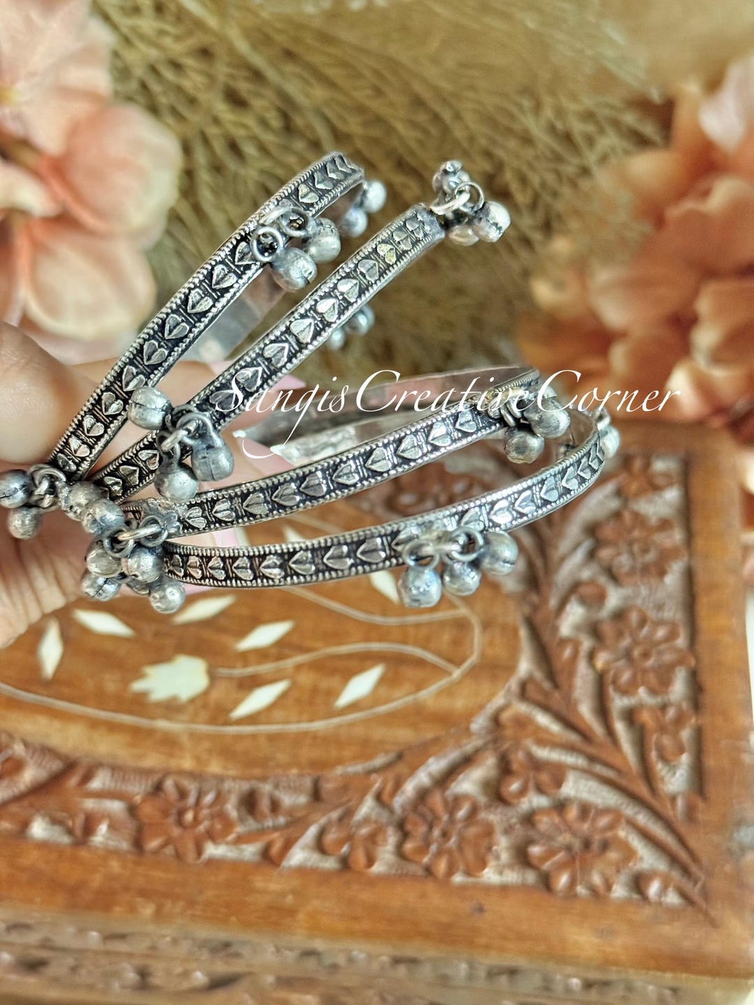 Oxidized Silver Lookalike Set|4 Bangles per Set| Handcrafted|oxidized ...