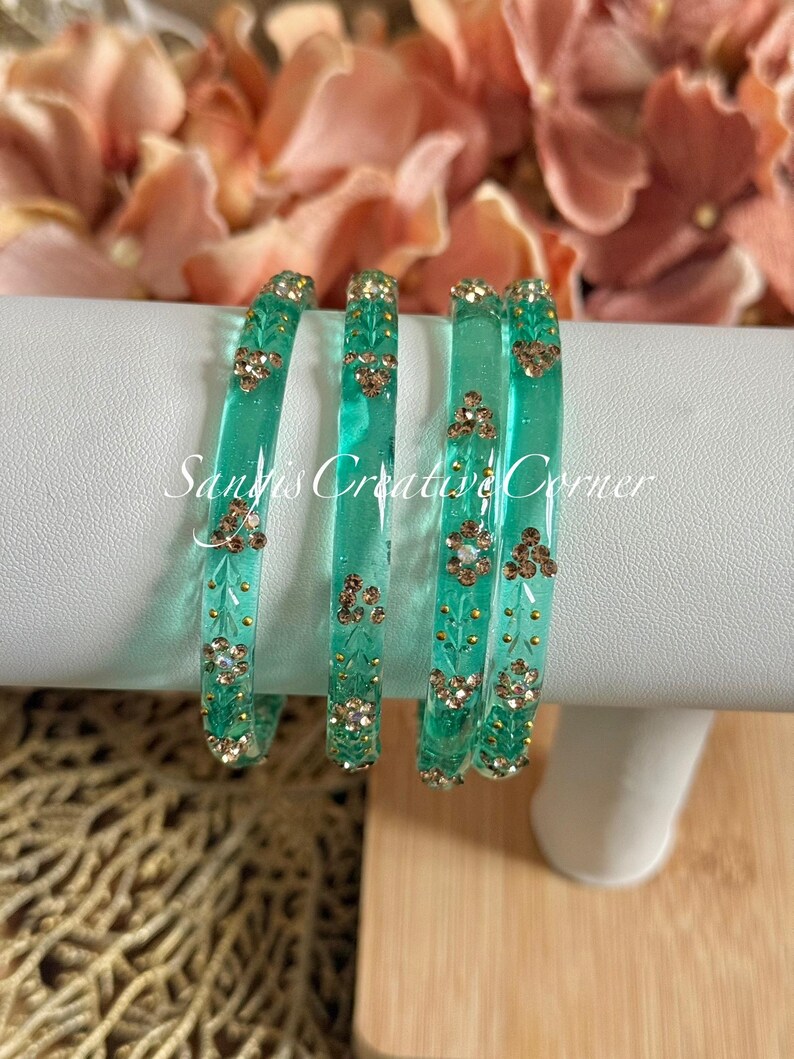 Handcrafted Crystal Glass Bangles - Set of 4 - Size 2.4 Design 1 - Etsy