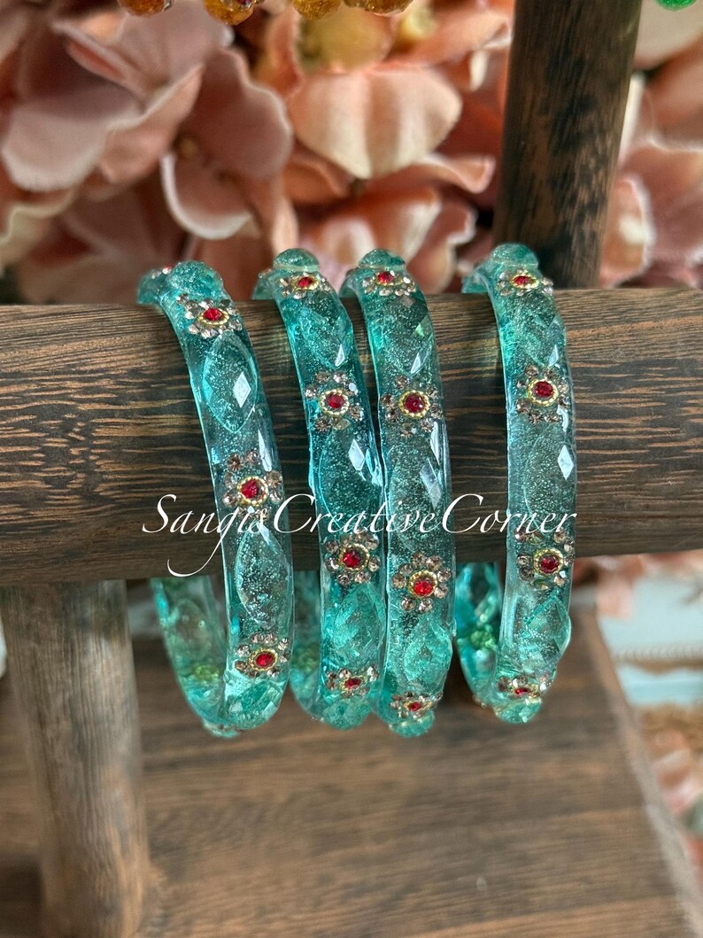 Handcrafted Crystal Glass Bangles - Set of 4 - Size 2.4 Design 7 - Etsy