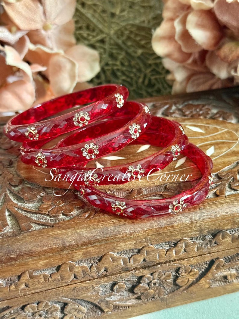 Handcrafted Crystal Glass Bangles - Set of 4 - Size 2.4 Design 7 - Etsy