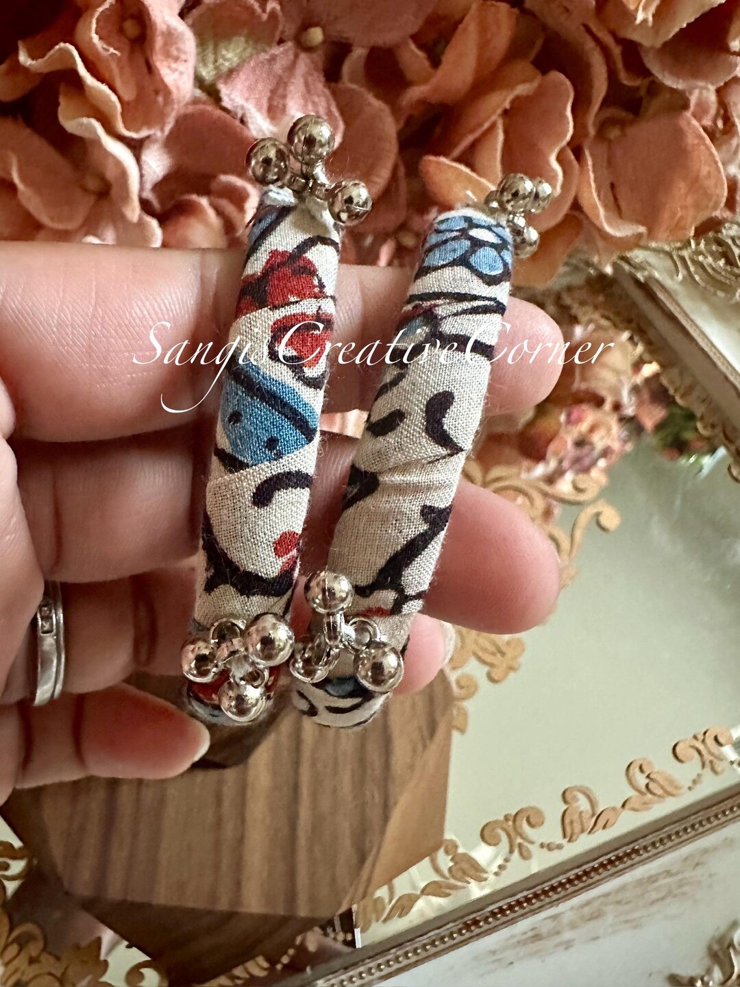 Ajrakh Handblock Fabric Bangles: Oxidized Silver Gungroo, Bulk Order - Etsy