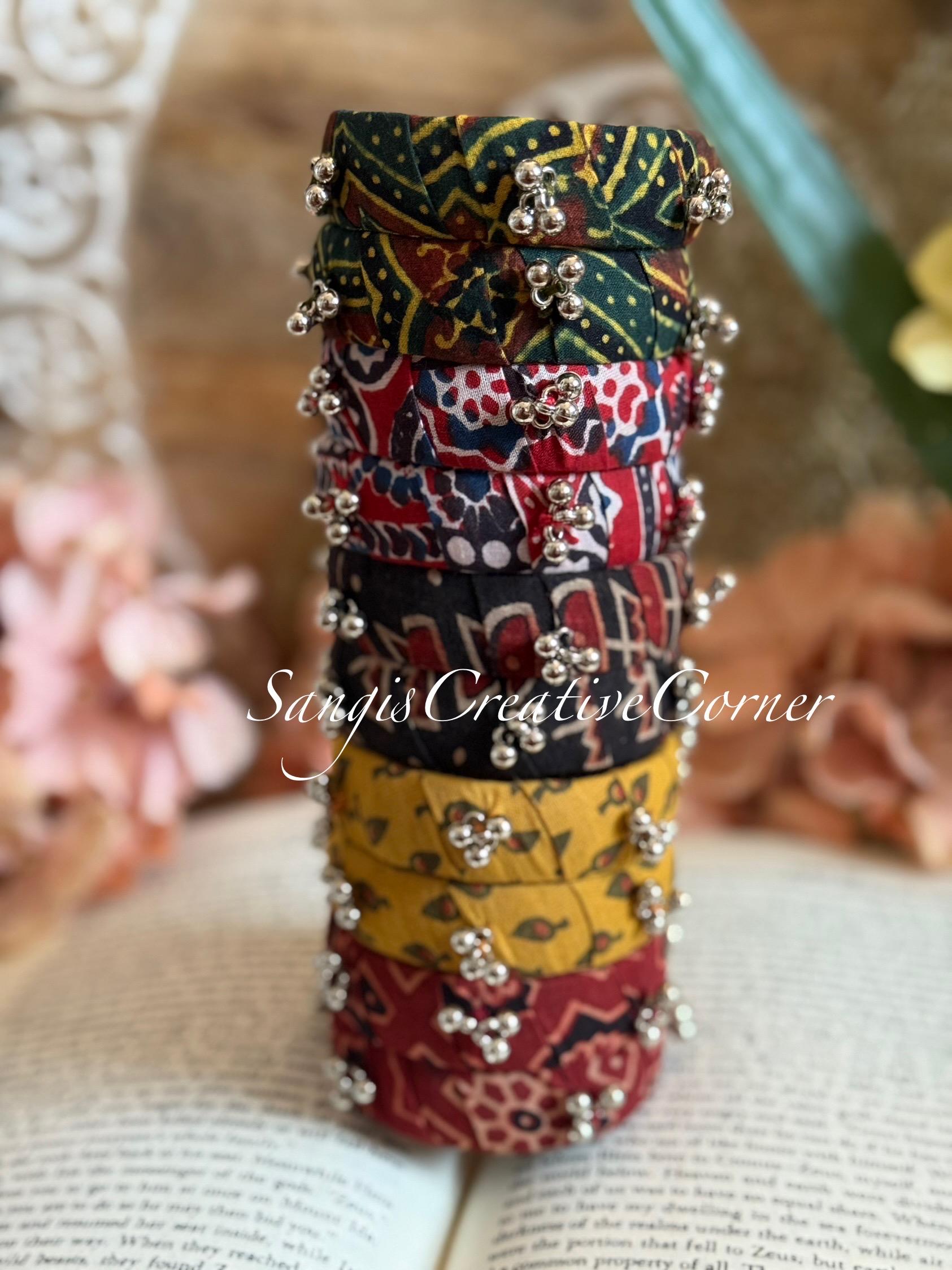 Ajrakh Handblock Fabric Bangles: Oxidized Silver Tribal Kadas, Size 2.6 - Etsy