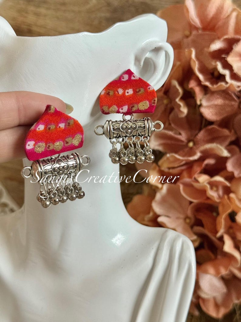 Ajrakh Handblock Fabric Earrings: Oxidized Tribal Fusion Jewelry - Etsy
