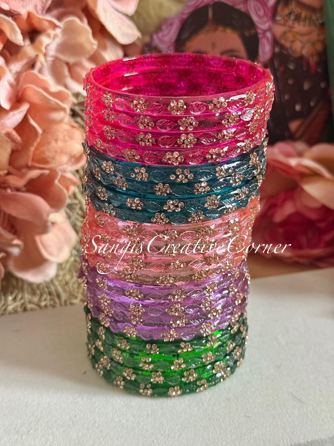 Designer Glass Bangles |4 Bangles per Set|crystal Work| Handcrafted ...