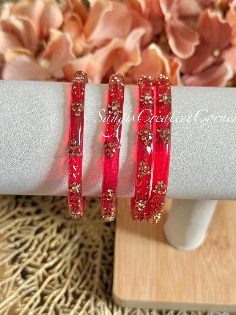 Handcrafted Crystal Glass Bangles - Set of 4 - Size 2.4 Design 1 - Etsy