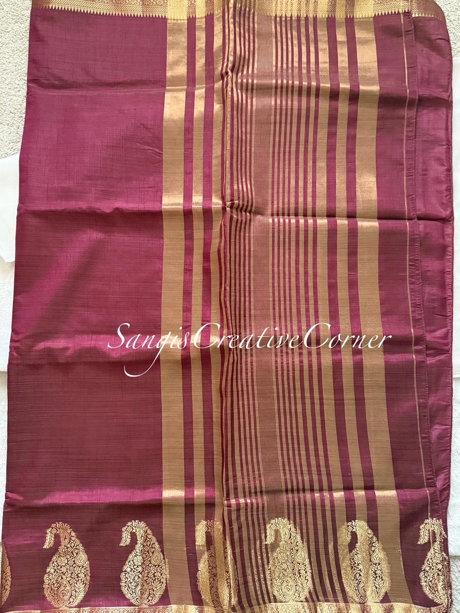 Handloom Raw Silk Saree: Maroon Mango Weaving, Festive Wear - Etsy