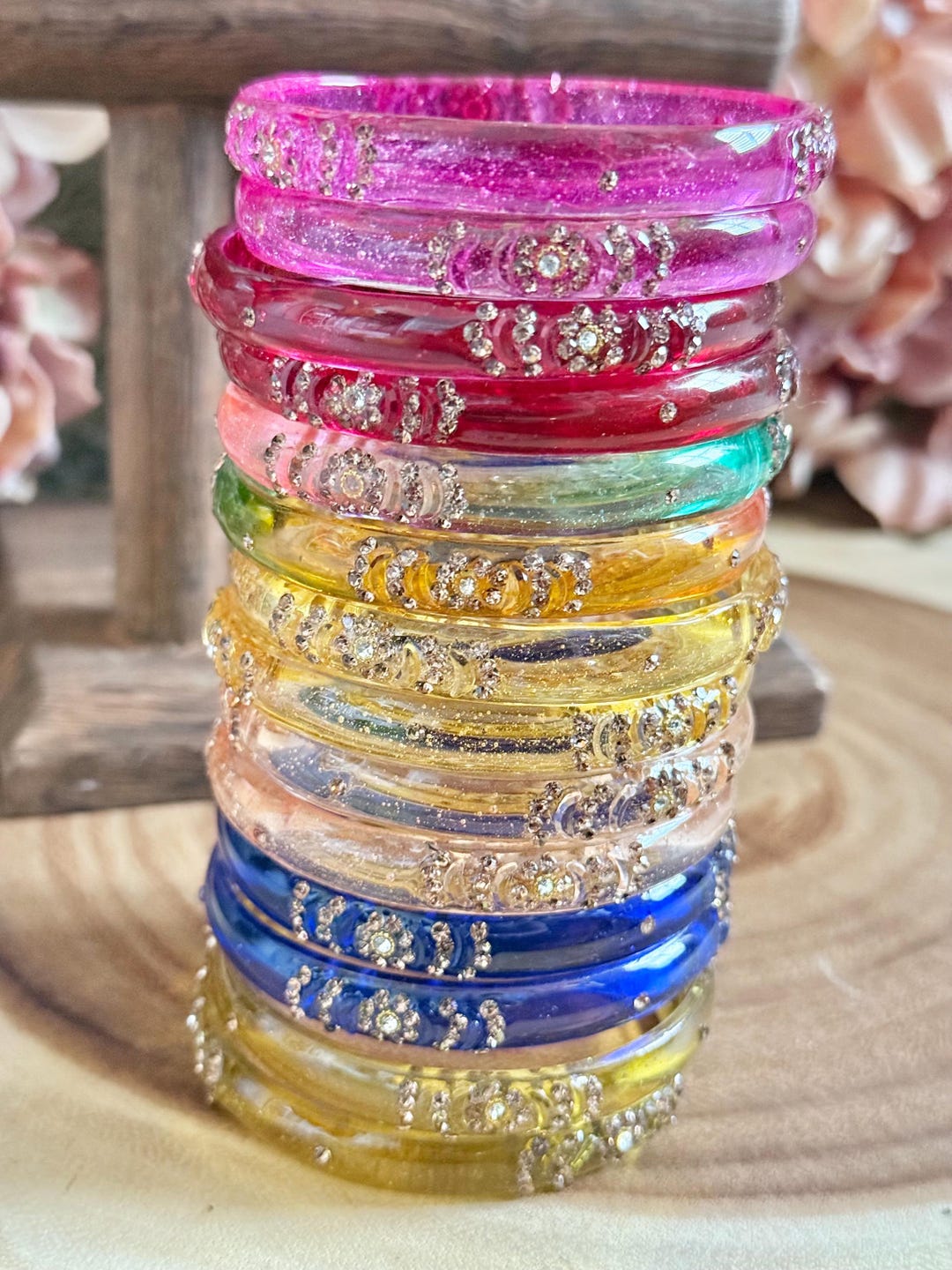 Handcrafted Crystal Glass Bangles - Set of 2 - Size 2.4 Design 8 - Etsy