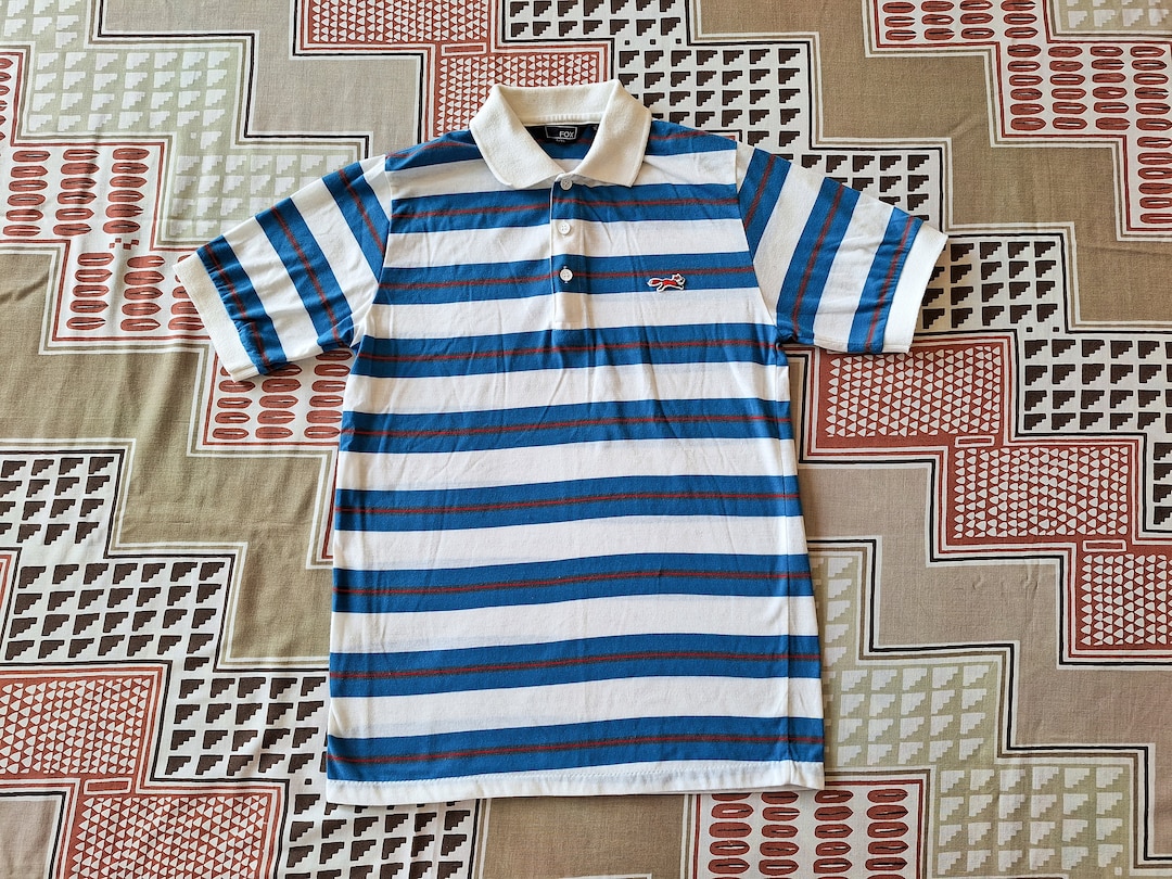 Vintage Striped White and Blue Fox Shirt / 1980s Kids Henley Shirt With ...