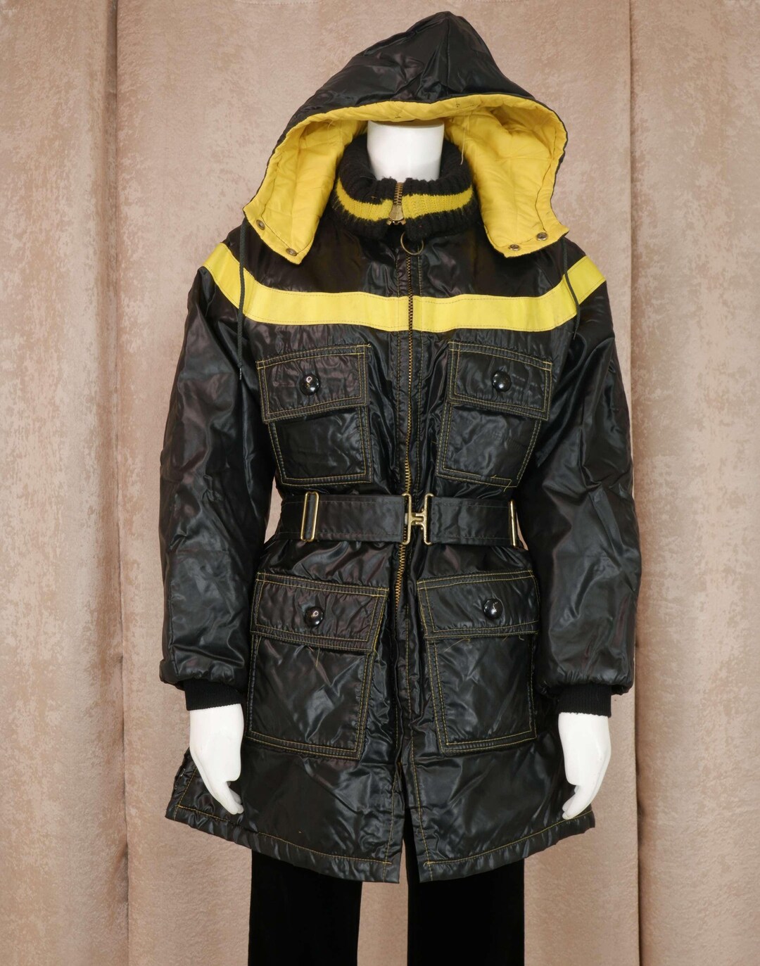 1970s John Deere Snow Mobile Jacket - Small Vintage Black and Yellow ...