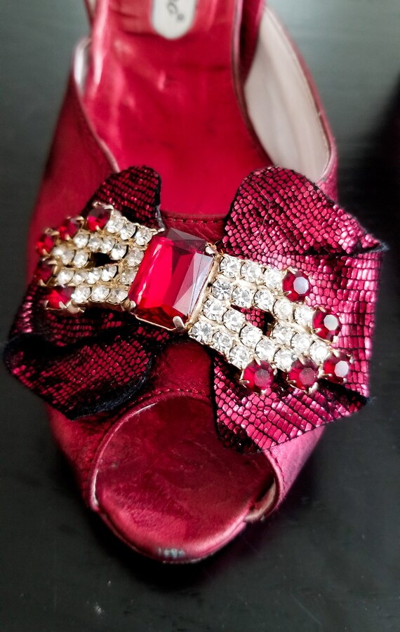 1970s Red Leather Rhinestone Heels - Gem