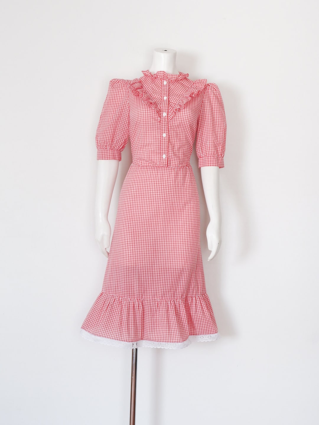Vintage 1970s Red and White Checker Print Dress Small / Medium - Etsy