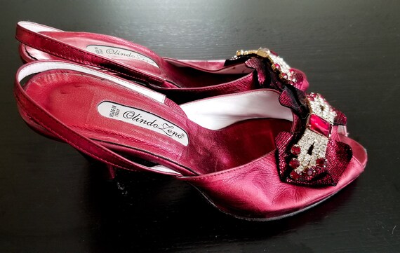 1970s Red Leather Rhinestone Heels - Gem