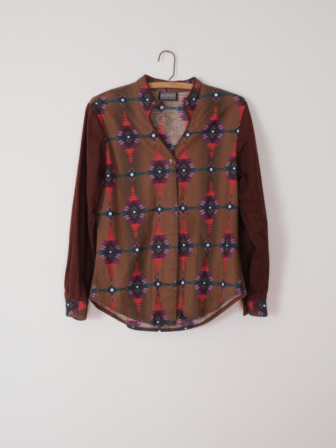 Vintage Brown Western Shirt by Circle T - Small 1990s Southwestern Long ...