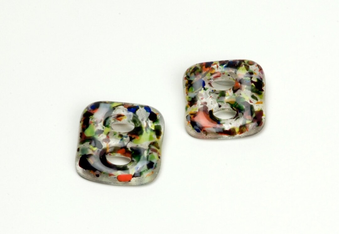 Clear Square Glass Button With Color Shards 212 - Etsy