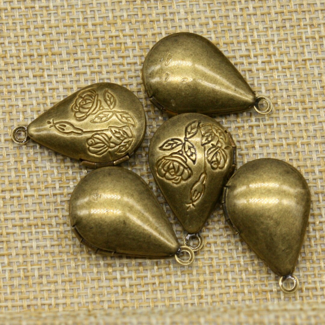 5 Antique Brass Filigree Rose Teardrop Locket Pendants (20x24mm) - Etsy