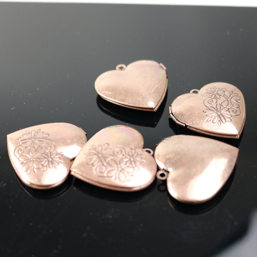 5 Pcs Antique Copper Heart Locket Pendant Charm - 29x29mm 7mm Thickness ...