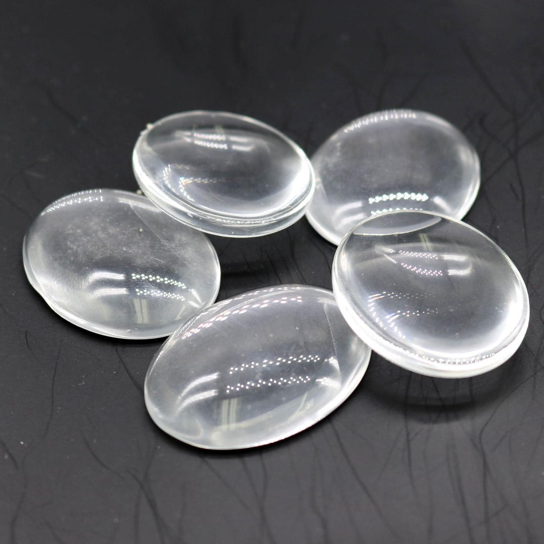 5 Glass Cabochons - 30x40mm - 6mm Thickness - Oval Domed Magnifying ...
