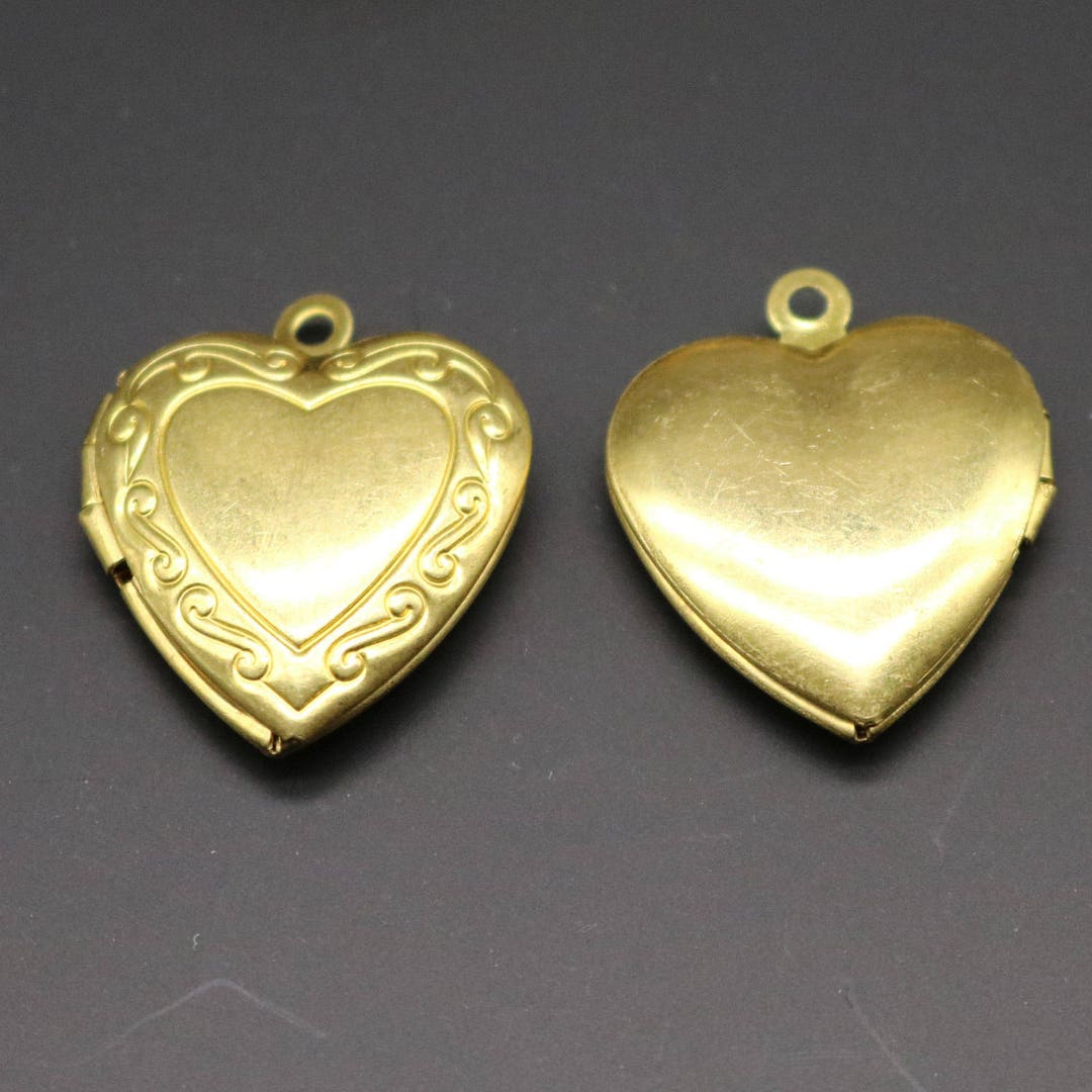 Raw BRASS Filigree Locket Heart in Heart Pendant Charm Dangle - 20x20mm ...