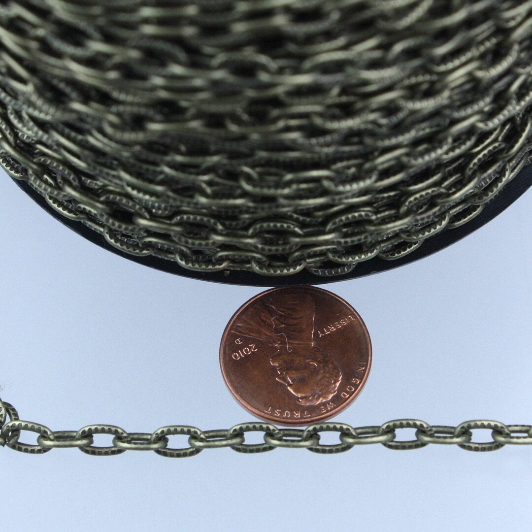 Antique Brass Finish Textured Cable Chain: 7.2x4.2mm Unsoldered Iron ...