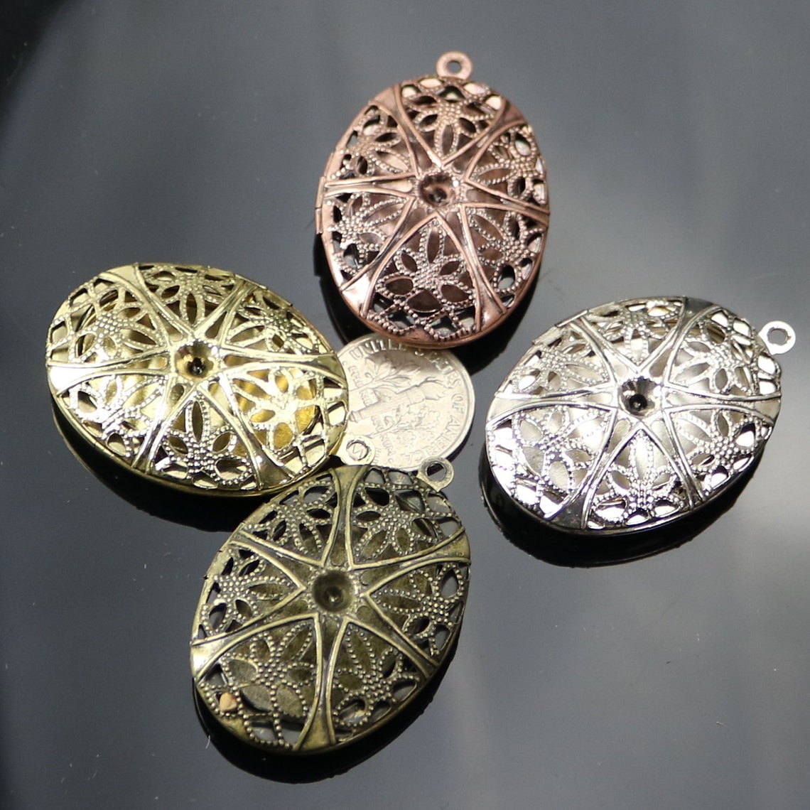 5 pcs Antique SILVER Filigree Locket OVAL Big Pendant Charm | Etsy