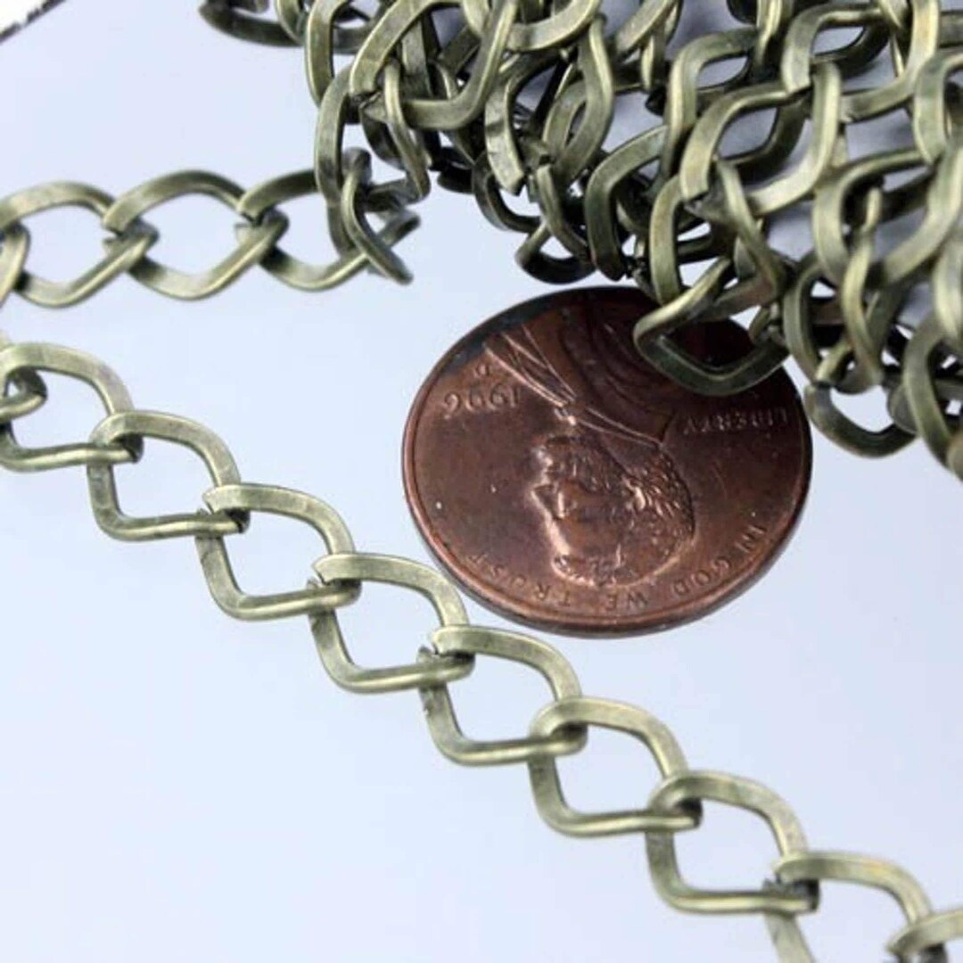 Antique Brass Finish Hammered Curb Chain Bulk: Unsoldered Iron Links (8 ...