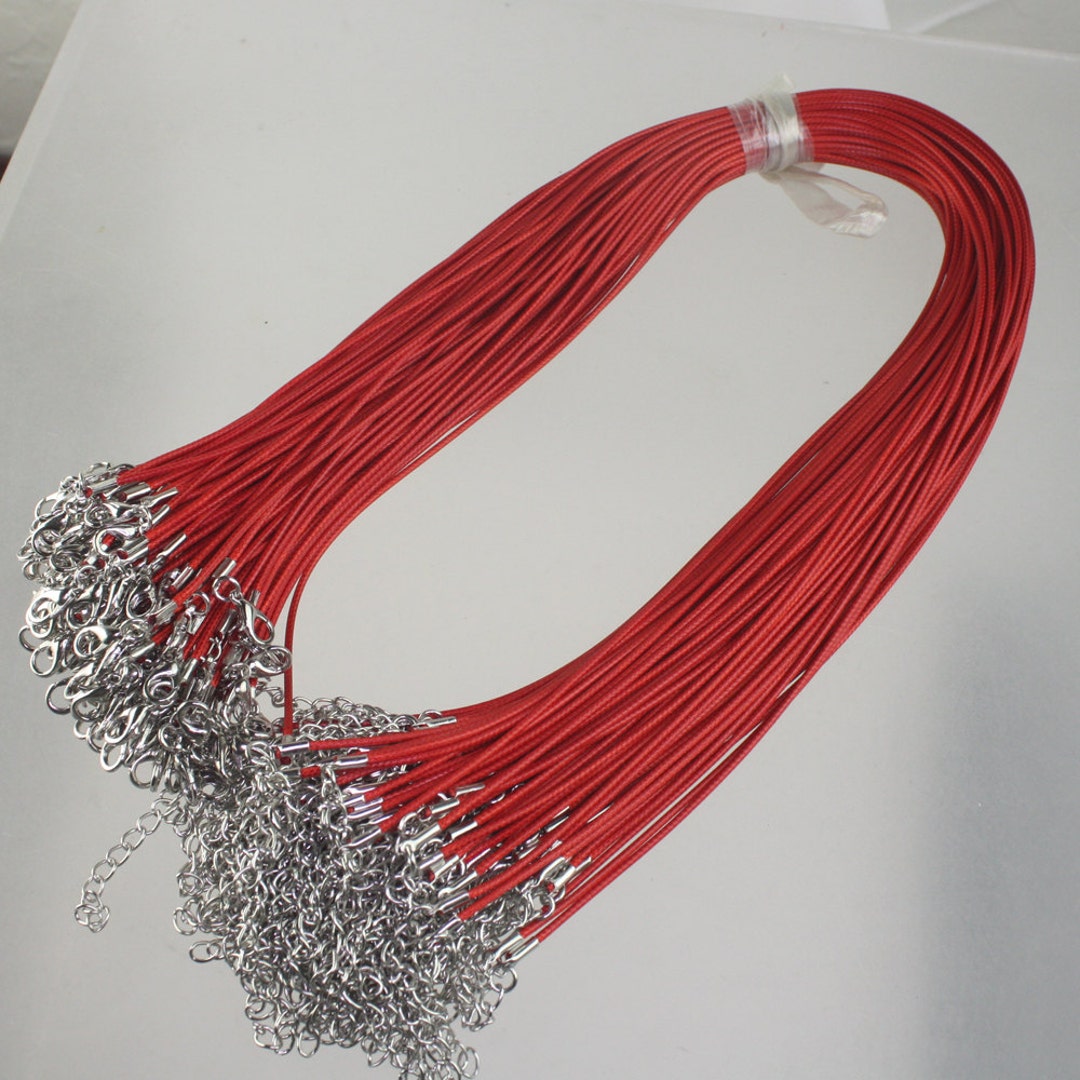 100 Red Necklace Cord Bulk, 1.5mm 18-20 Inch Adjustable RED Compressed ...