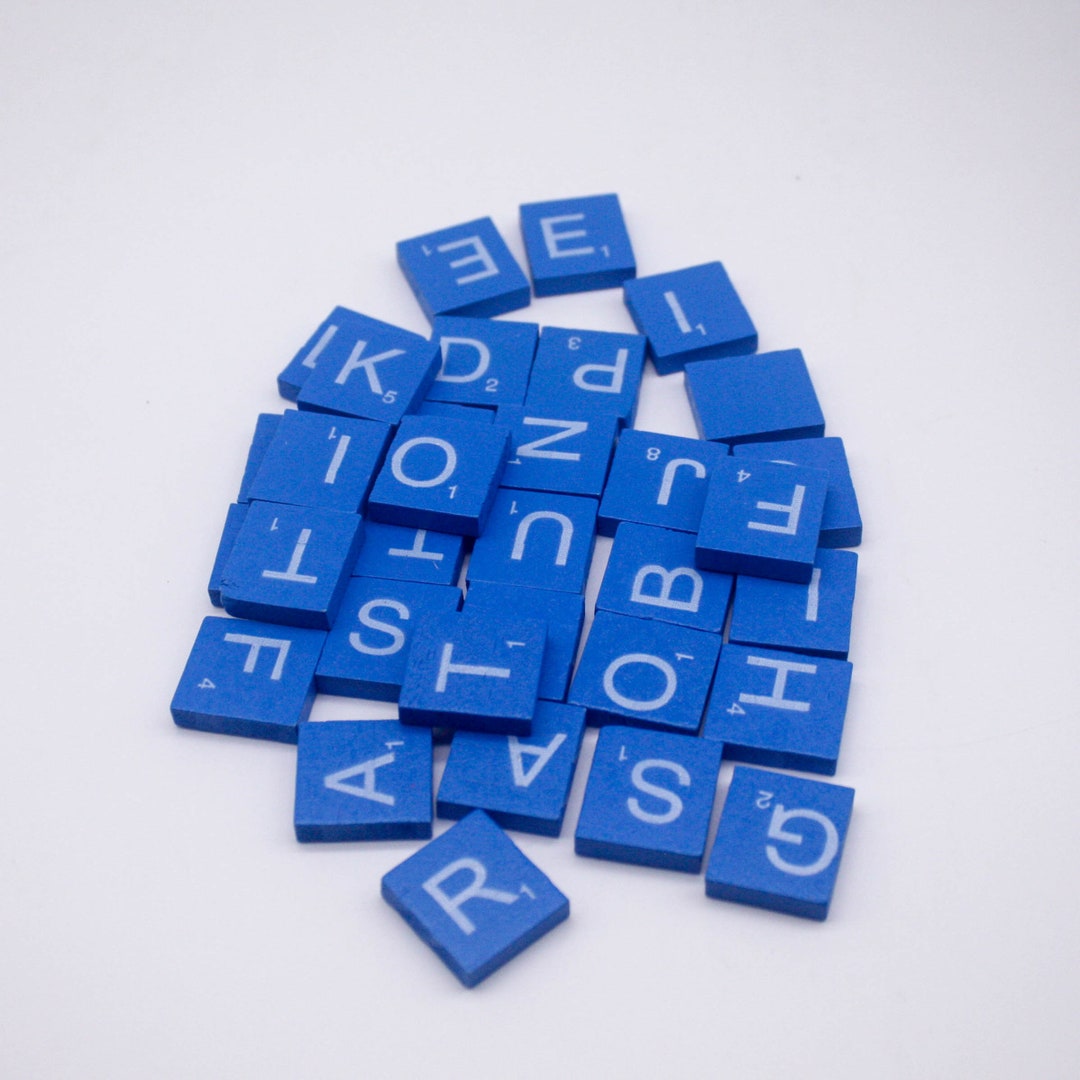 Blue Wooden Scrabble Tiles: 100 Pcs Craft Letters (18mm X 20mm) - Etsy
