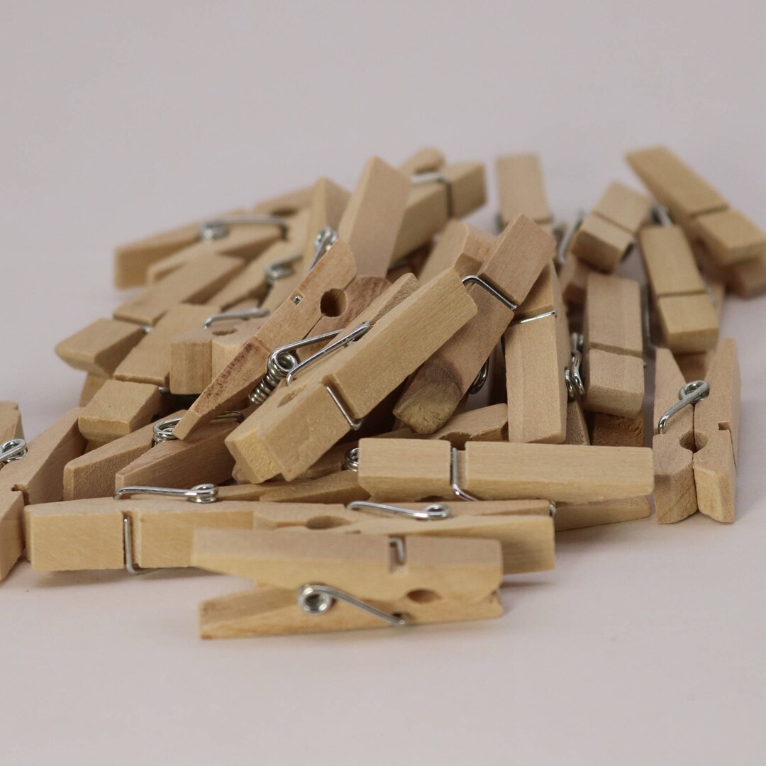 100 Pcs 1 3/8nch 35mm Unfinished Wood Wooden Clip - Craft Clothes Pins ...