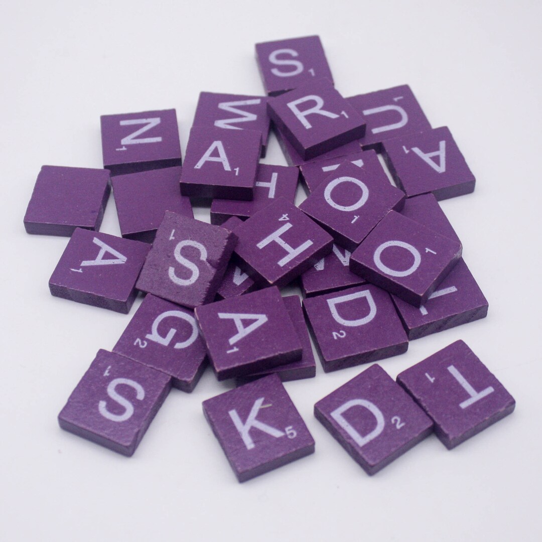 100 Pcs Wooden Scramble Scrabble Letters Tiles - Purple Color Scrambble ...