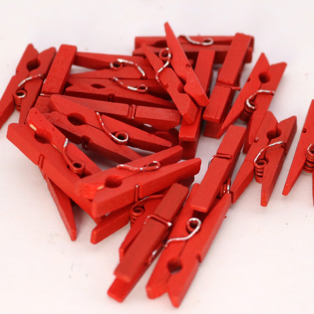 100 Pcs 1 1/8" 30mm Red Wood Wooden Clip - Craft Clothes Pins - for ...
