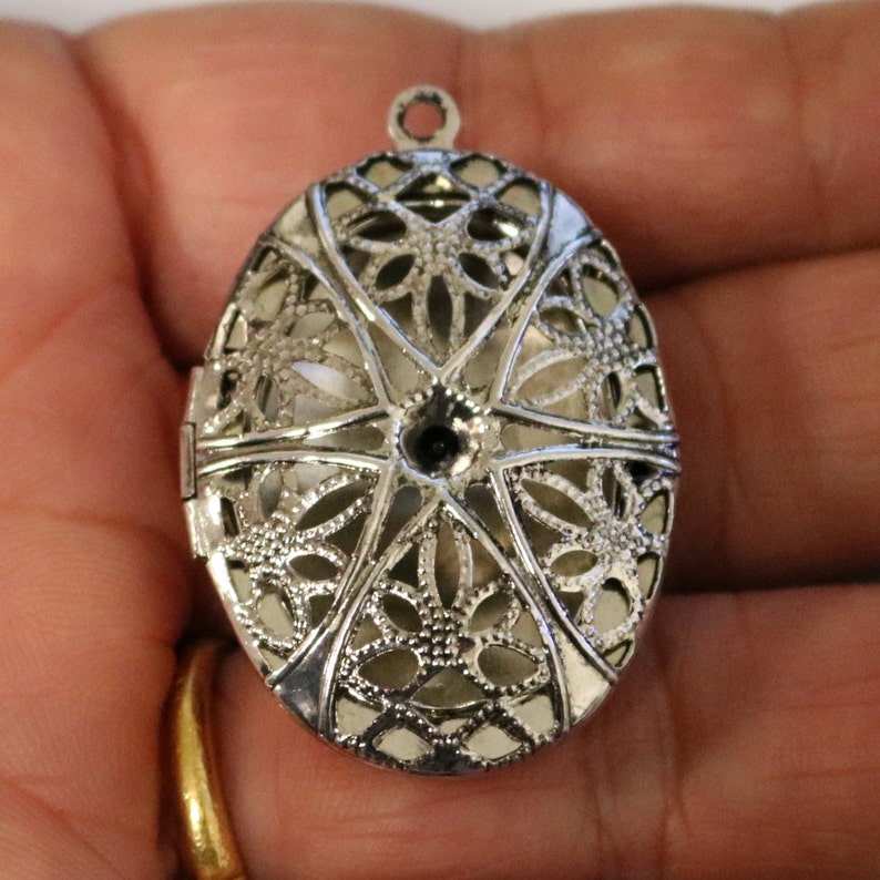 5 pcs Antique SILVER Filigree Locket OVAL Big Pendant Charm | Etsy