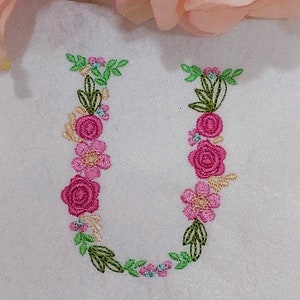 Floral Letter Embroidery Design, Uppercase U Flower Alphabet Font ...