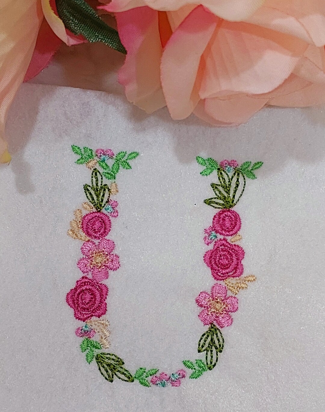 Floral Letter Embroidery Design, Uppercase U Flower Alphabet Font ...