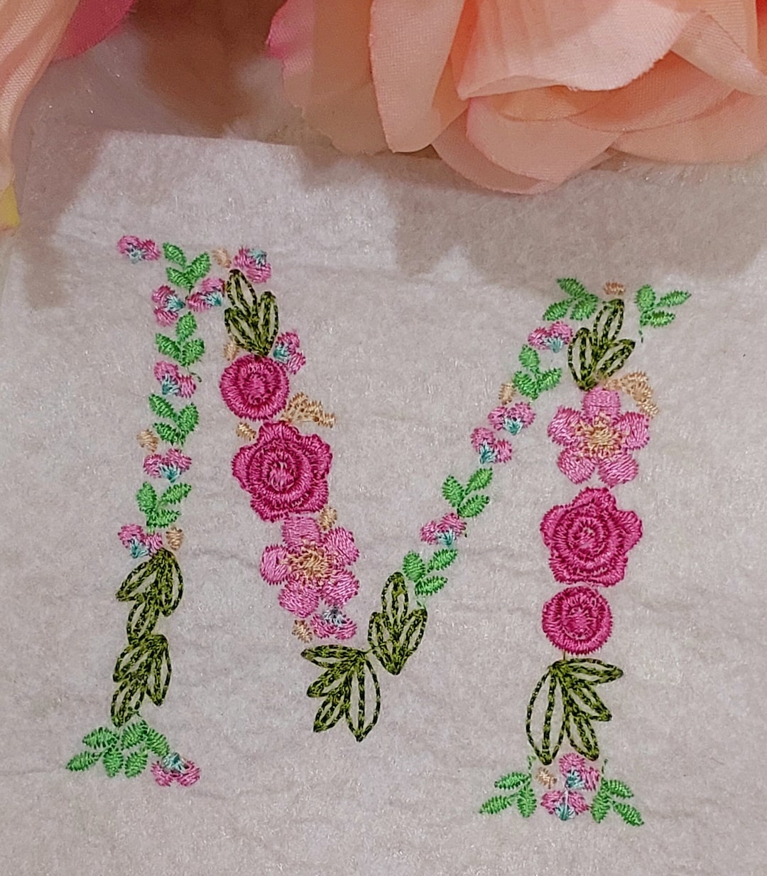 Floral Letter Embroidery Design, Uppercase M Flower Alphabet Font ...