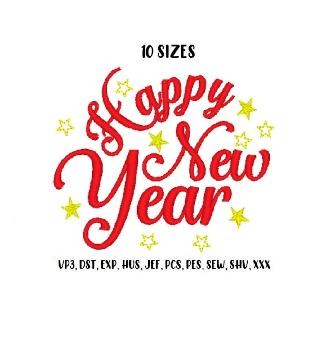Happy New Year Machine Embroidery Design, New Year Embroidery Design ...