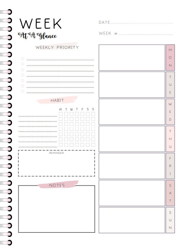 Everyday Planner PRINTABLE Daily Weekly Organizer Selfcare Cooking ...