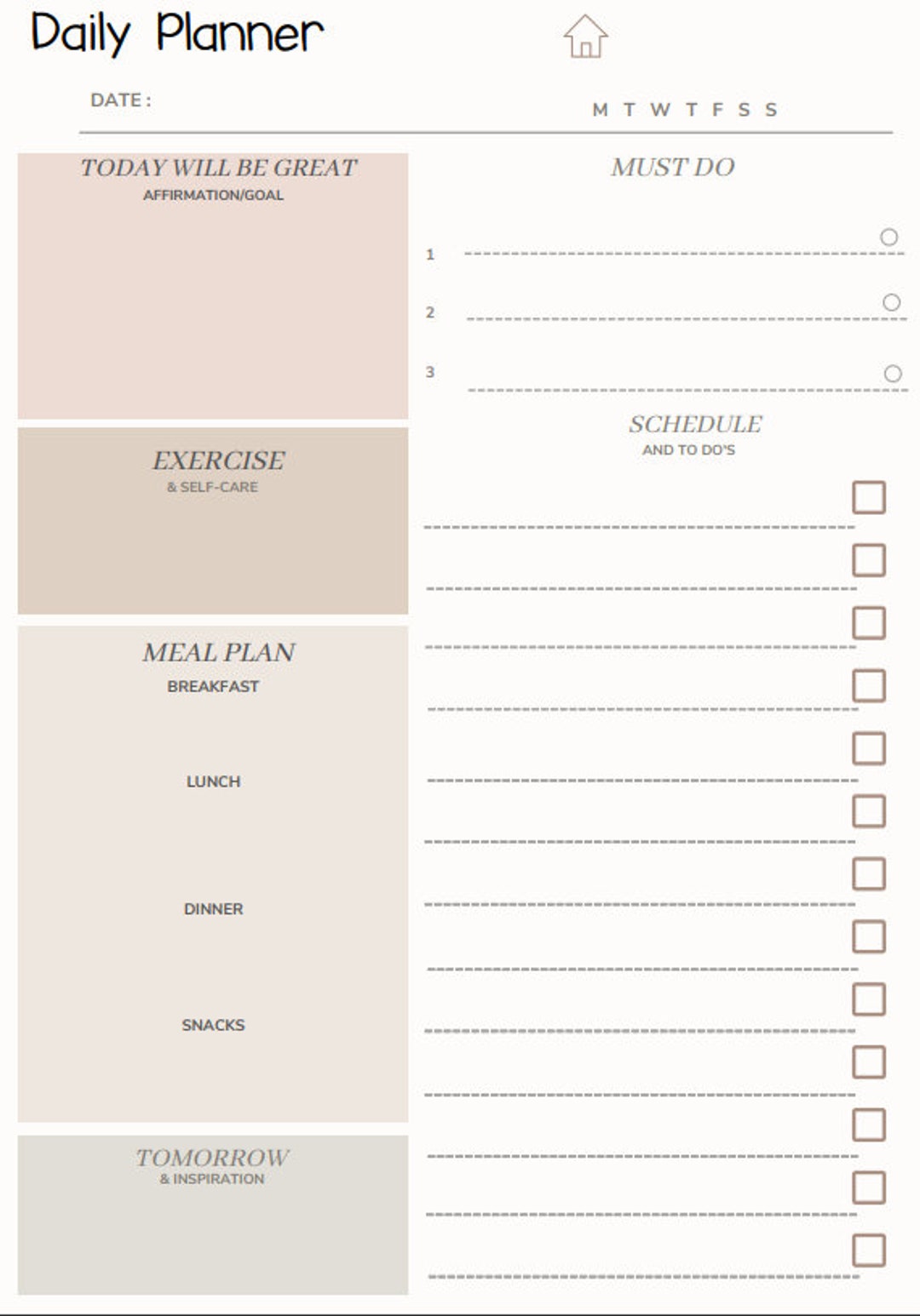 Daily Planner PRINTABLE Meal Workout Self Care Planner Mindfulness Self ...
