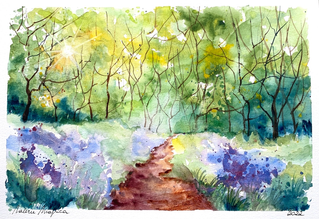 Original Watercolor Painting of Forest Landscape in Spring, Painting of ...