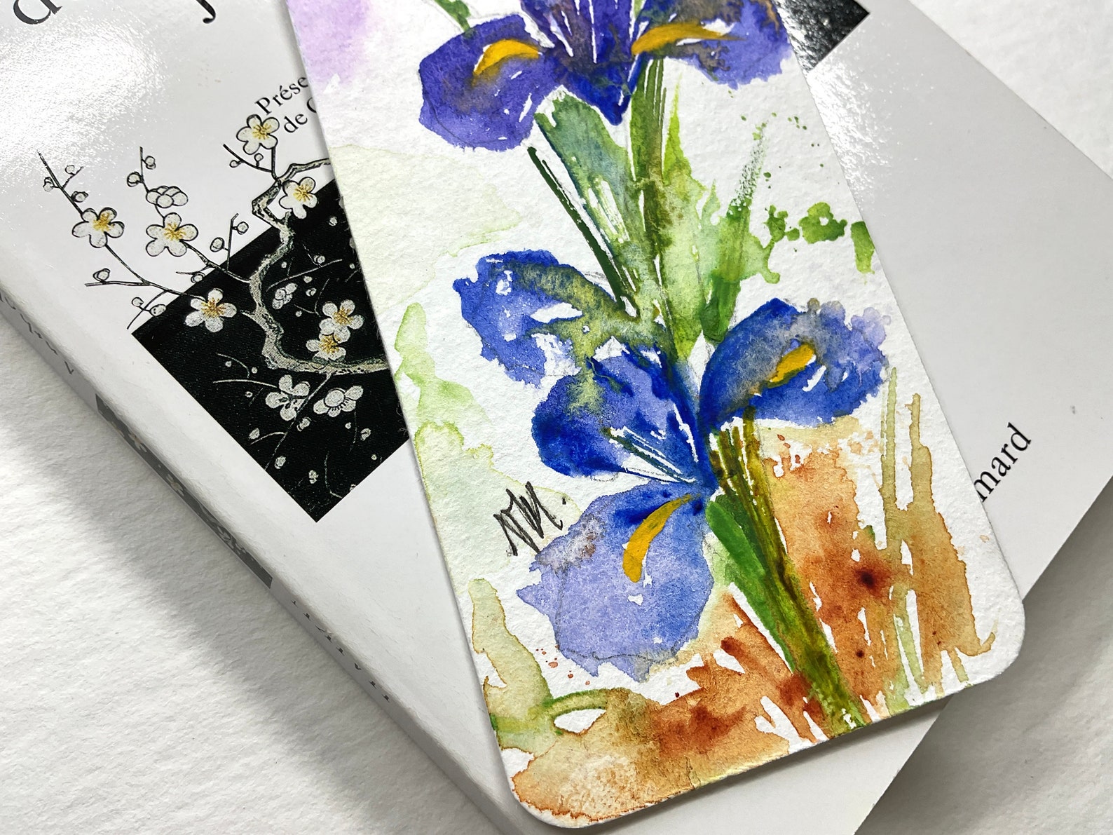 Watercolor Iris Bookmark, Violet Iris Original Painting on Bookmark ...