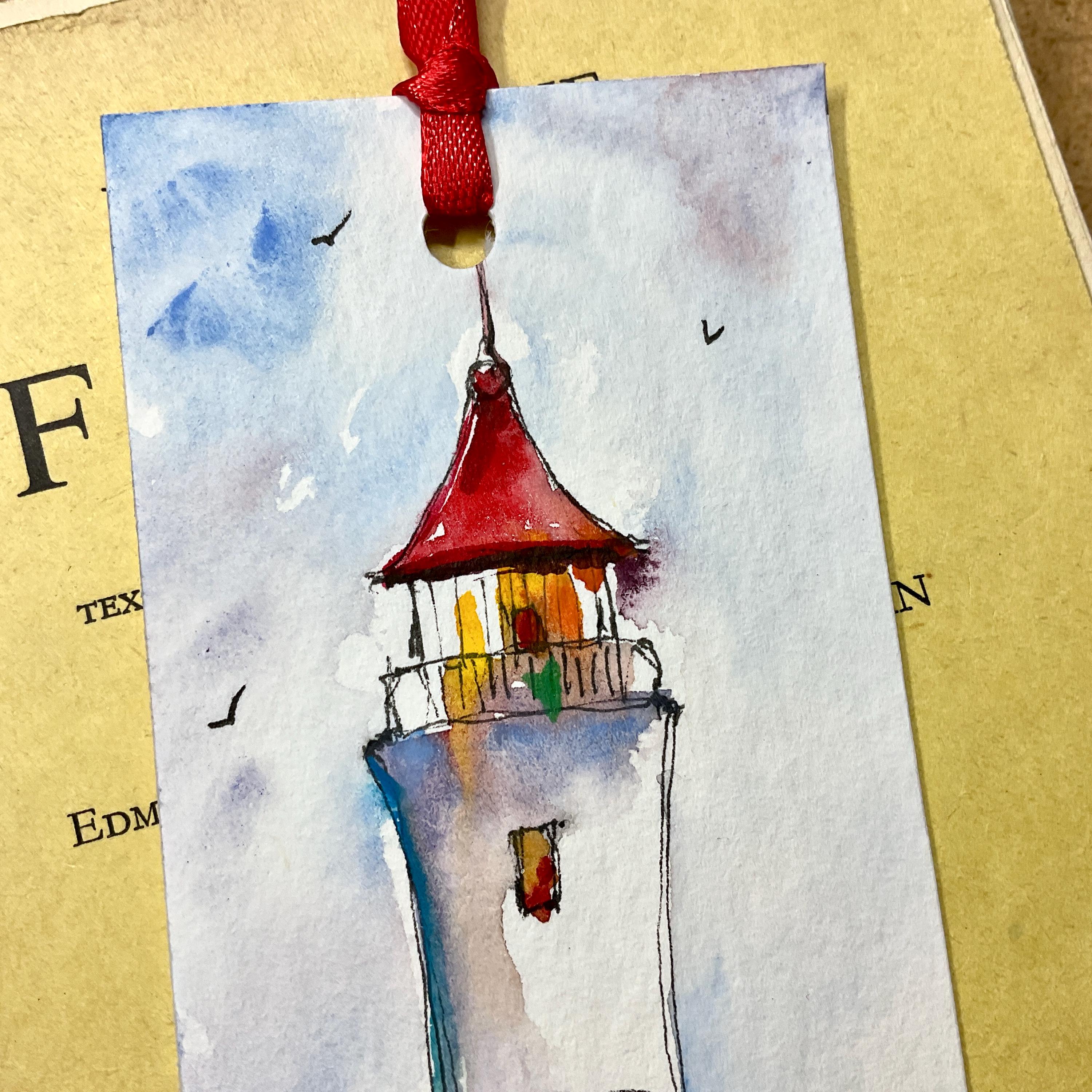 Lighthouse Bookmark in Watercolor, Original Painting of Marine ...