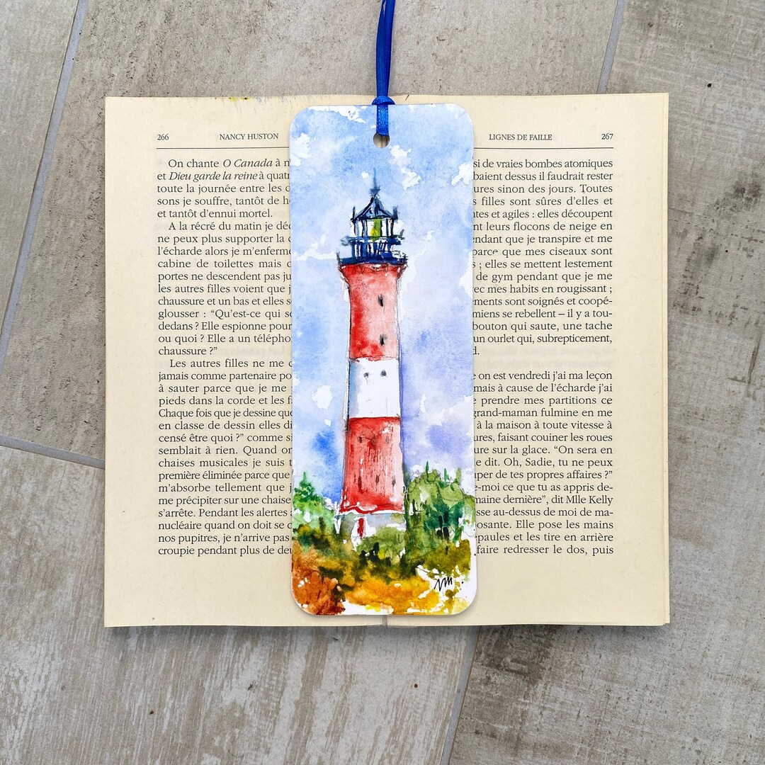 Red and White Watercolor Lighthouse Bookmark, Original Marine ...