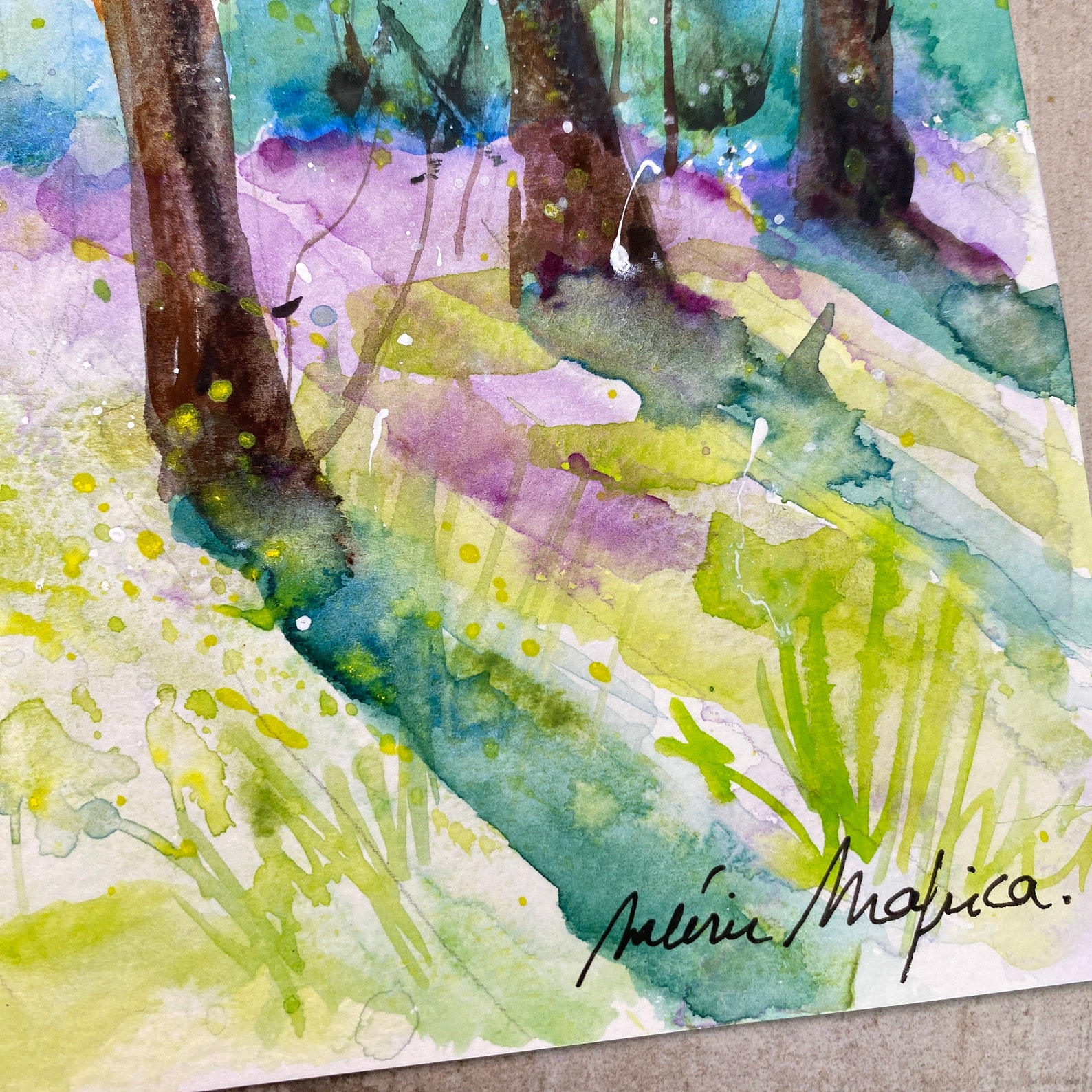 Original Painting of Luminous Forest in Spring, Authentic Watercolor of ...