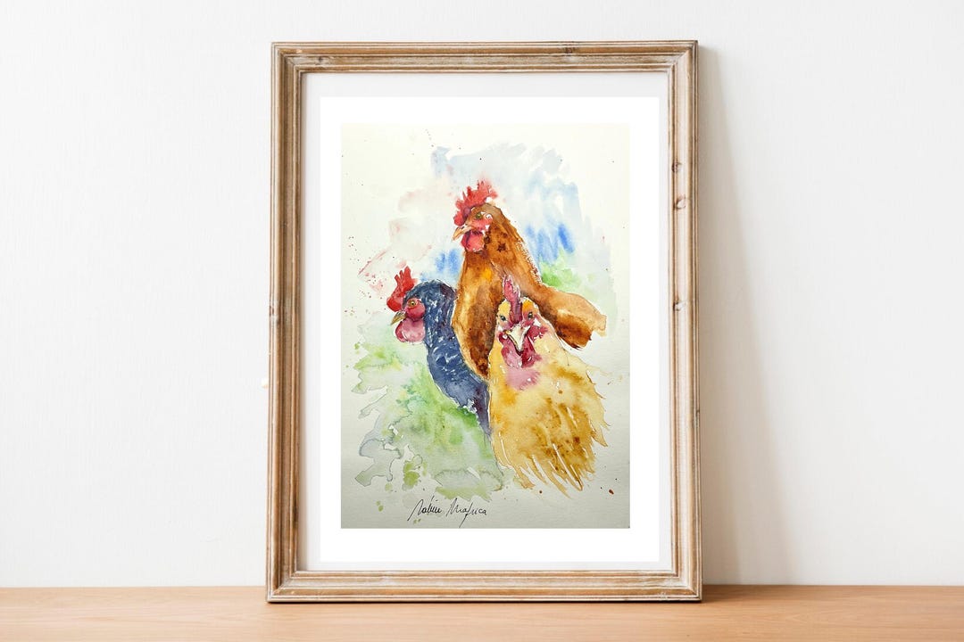 Original Watercolor of 3 Hens - Colorful and Expressive Portraits With ...