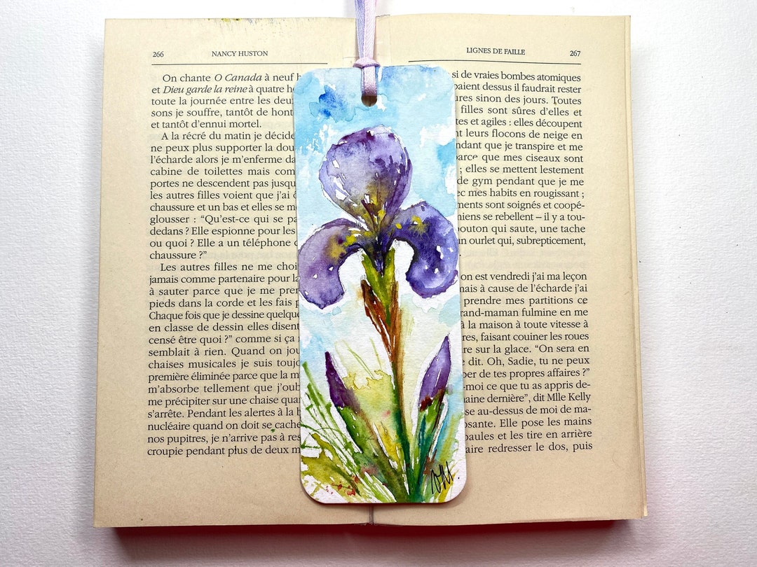 Watercolor Iris Bookmark, Violet Iris Original Painting on Bookmark ...