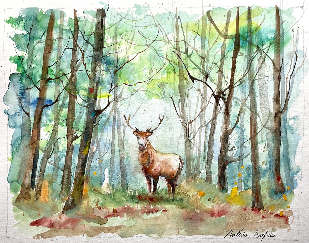 Original Deer Painting, Watercolor of a Deer in Nature, Deer Wall Art ...