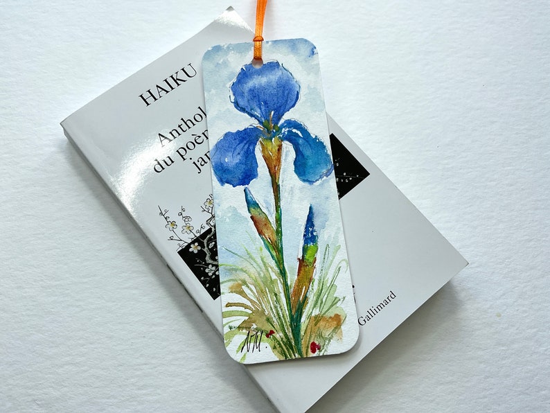Blue Iris Hand Painted Bookmark, Iris Flower Painting on Bookmark, Gift ...