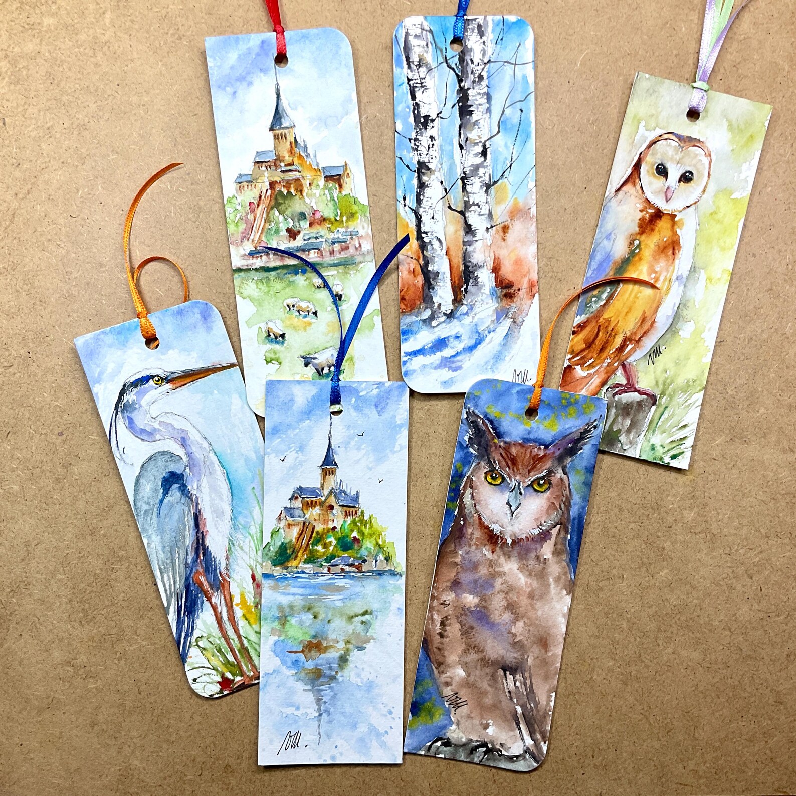 Hand Painted Tree on a Bookmark, Forest Painting on Paper Bookmark ...