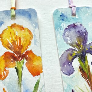 Set of 2 Iris Bookmarks in Original Watercolor Painting, Duo of Floral Bookmarks for Readers ...