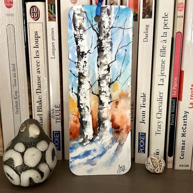 Hand Painted Tree on a Bookmark, Forest Painting on Paper Bookmark ...