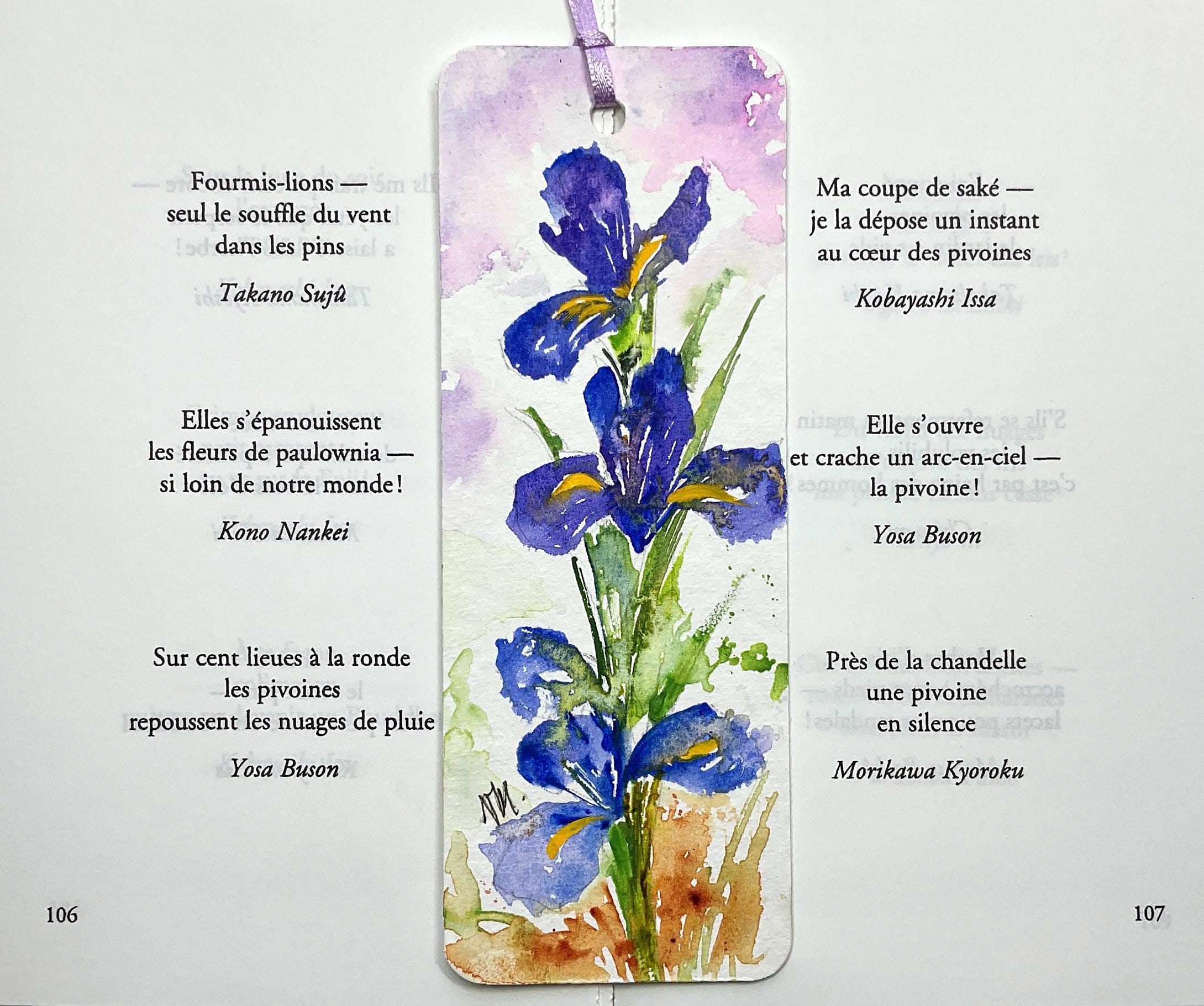 Watercolor Iris Bookmark, Violet Iris Original Painting on Bookmark ...